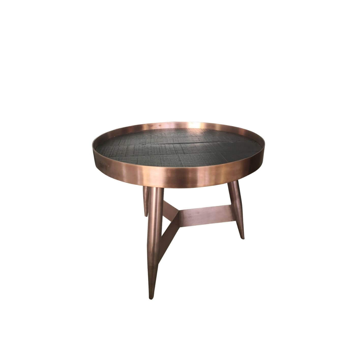 Copper Rimmed Side Tables, pair