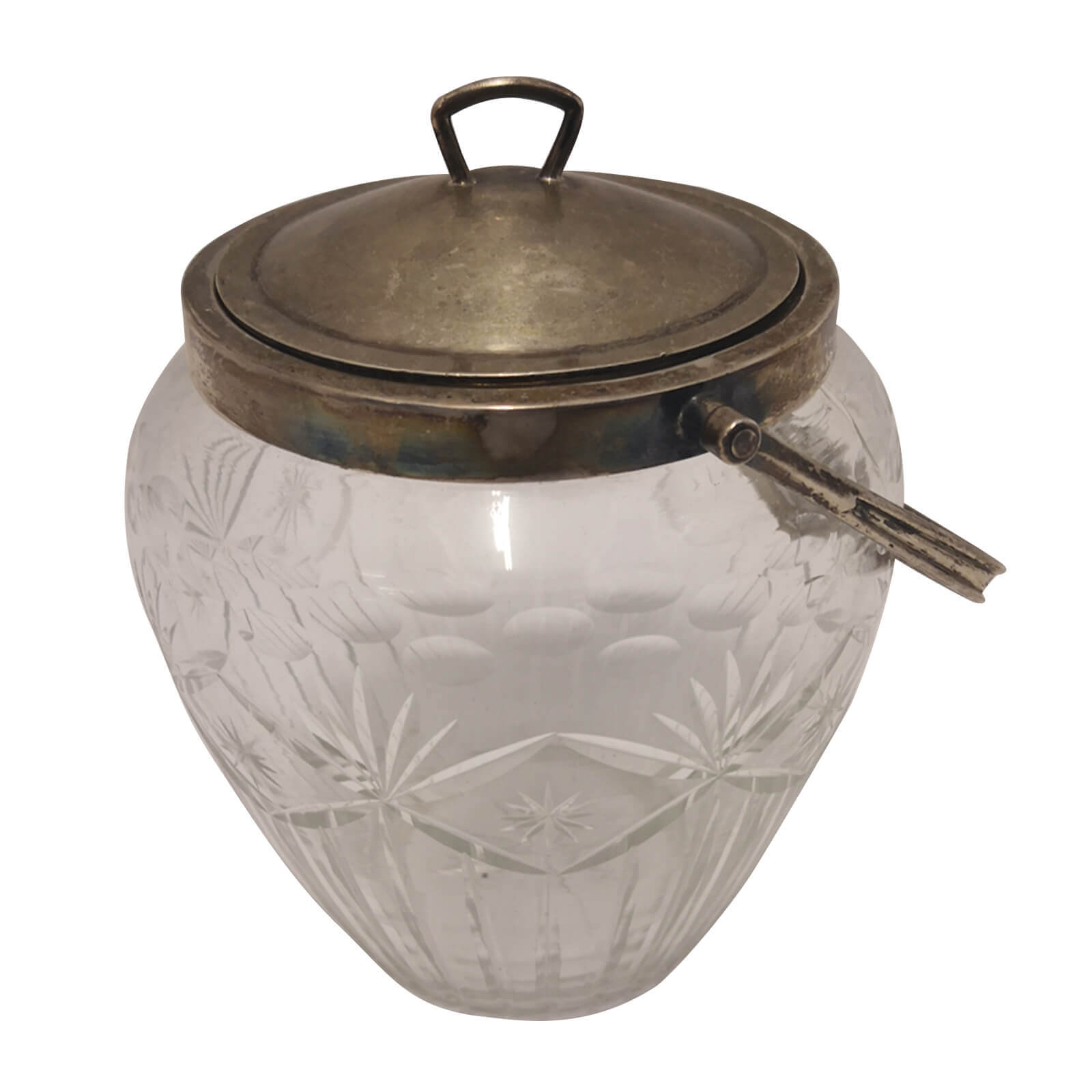 Antique Silver Lidded Glass Ice Container
