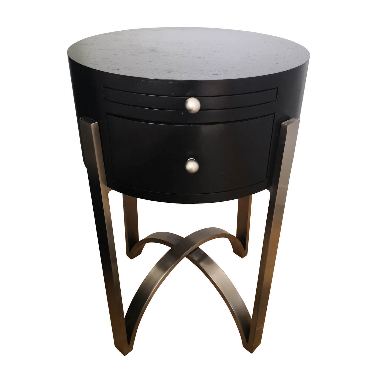 Dark Stained Round Bedside Tables (pair)