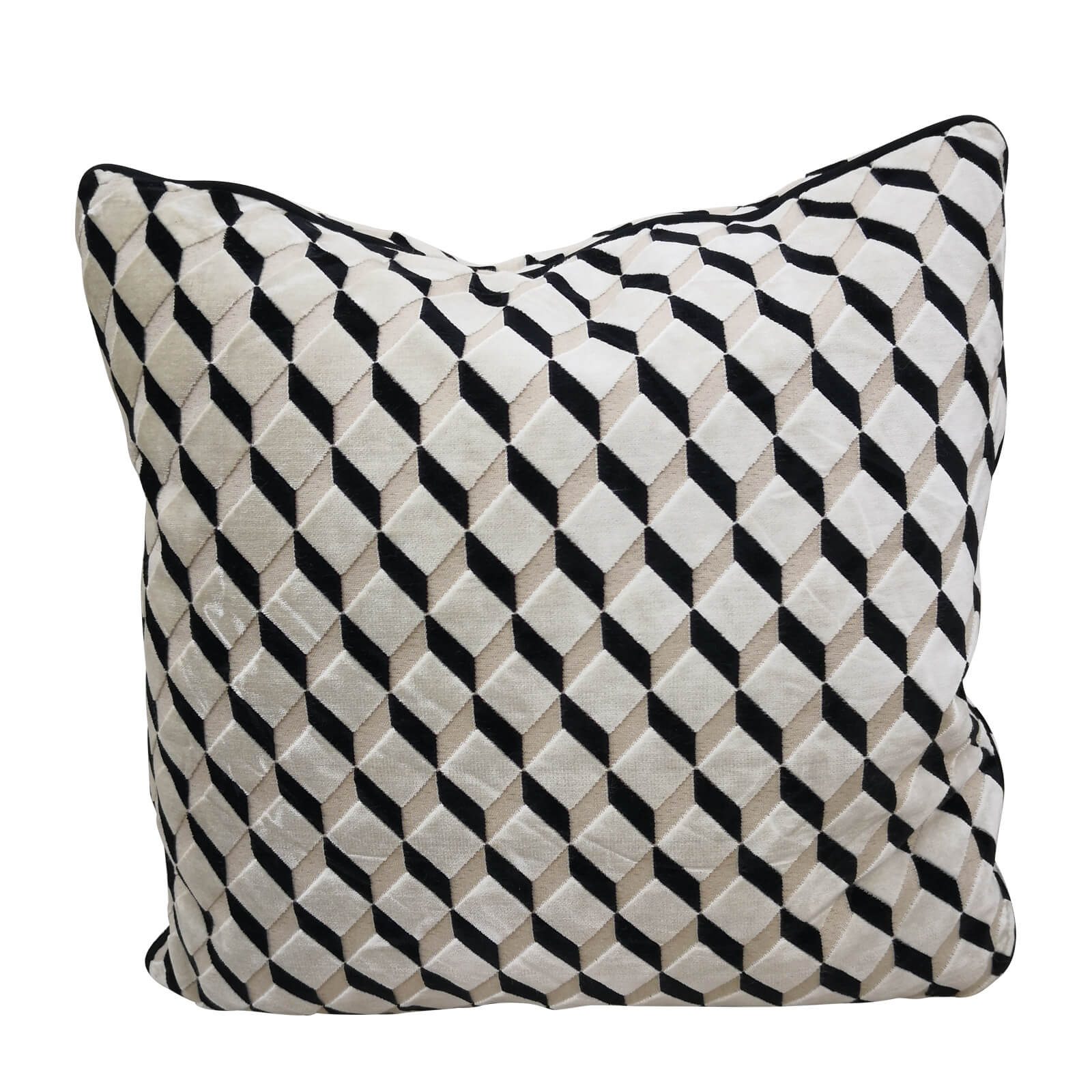 Geo Cube Print Velvet Cushions